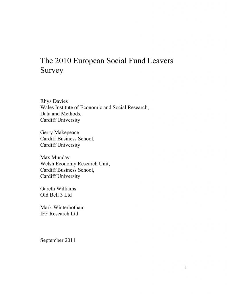 ESF Leavers Survey – Wales Institute of Social and Economic Research ...